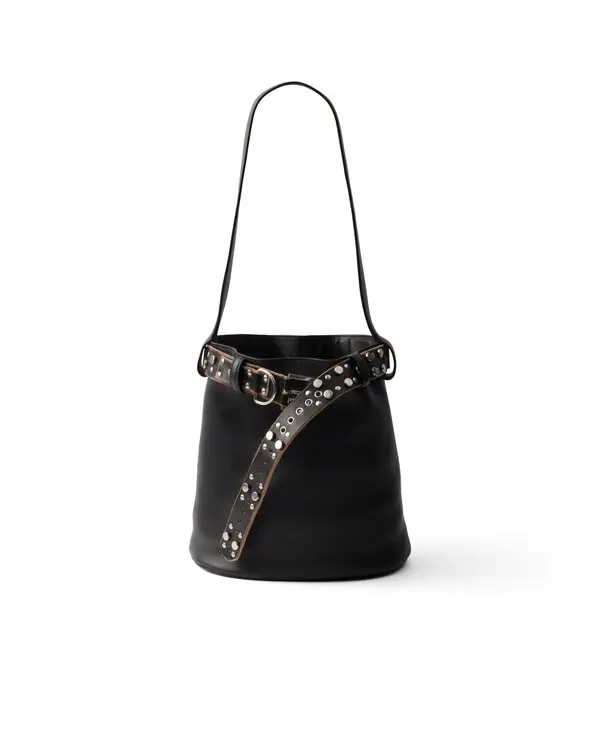 Prada Studded Belt Leather Bucket Bag