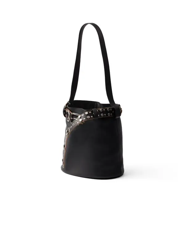 Prada Studded Belt Leather Bucket Bag