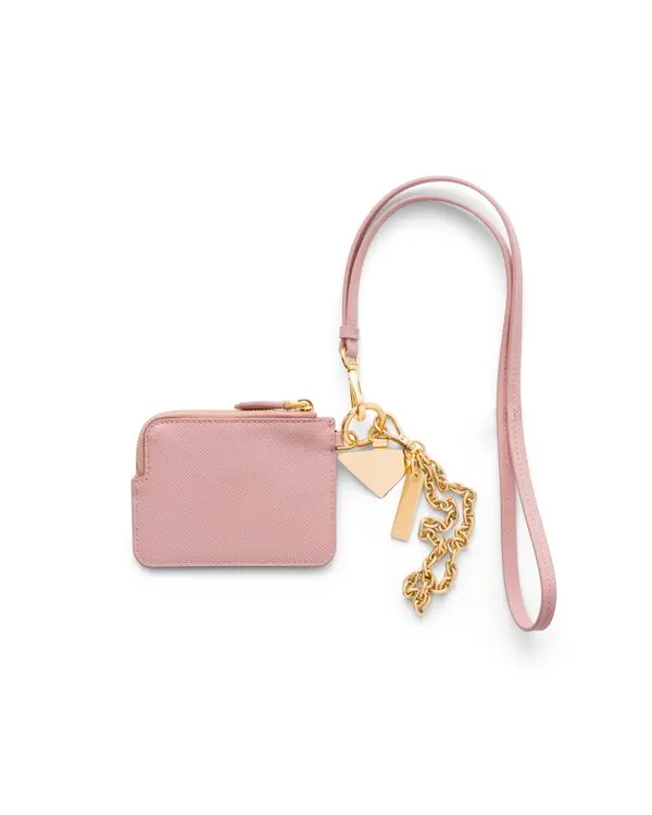 Prada Saffiano Leather Card Holder With Shoulder Strap