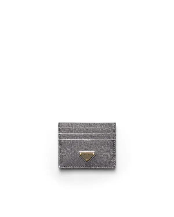 Prada Saffiano Leather Card Holder - Chrome
