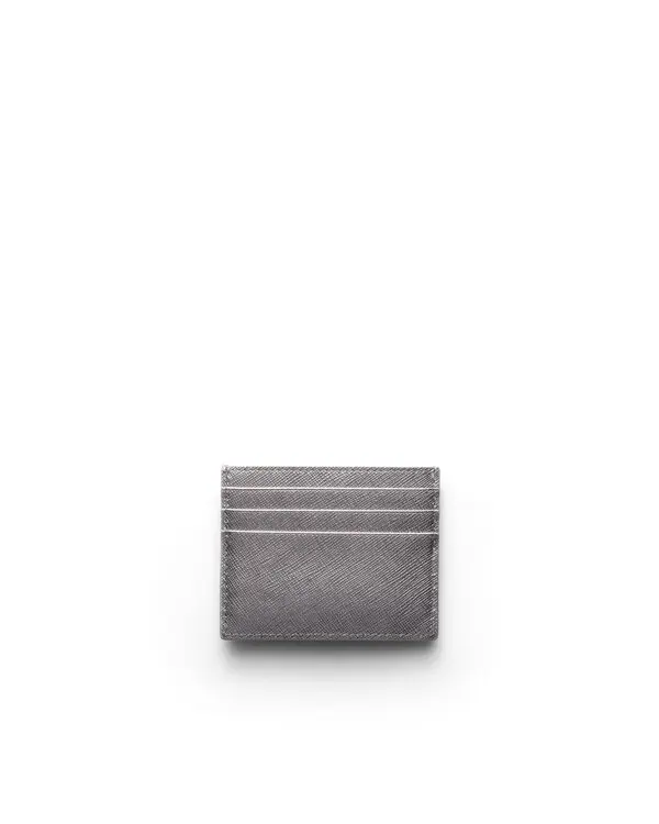 Prada Saffiano Leather Card Holder - Chrome