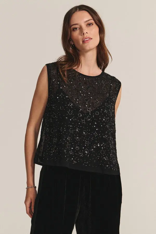 Velvet By Graham & Spencer Serena Sequin-embellished Cropped Top