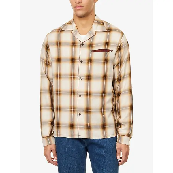 AUSTIN POST Open-collar Checked Woven Shirt