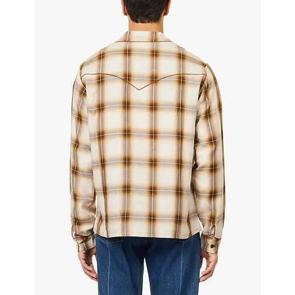 AUSTIN POST Open-collar Checked Woven Shirt