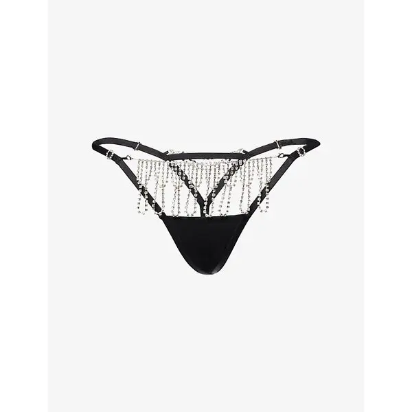 Bluebella Estelle Open Diamonte Thong - Black/ Silver/ Clear