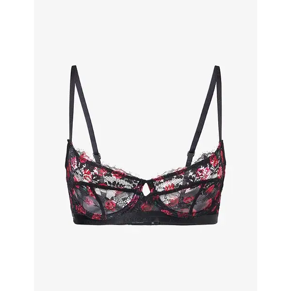 Lounge Printed Entice Balcony Lace Bra - Black Floral