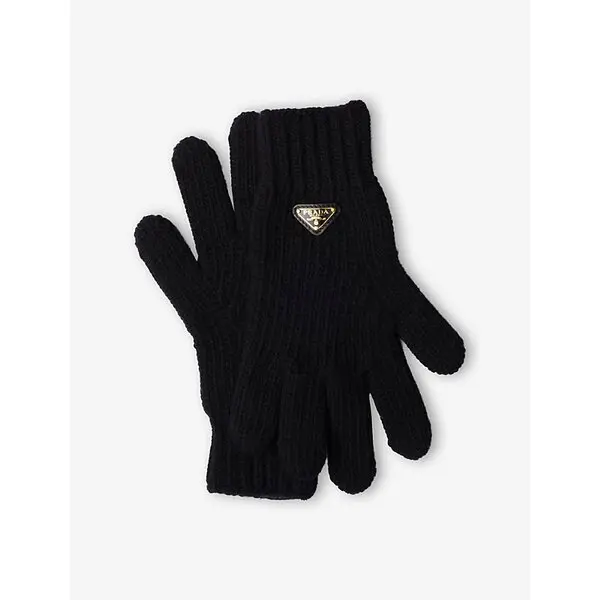 Prada Wool Gloves With Brand Plaque - Brown