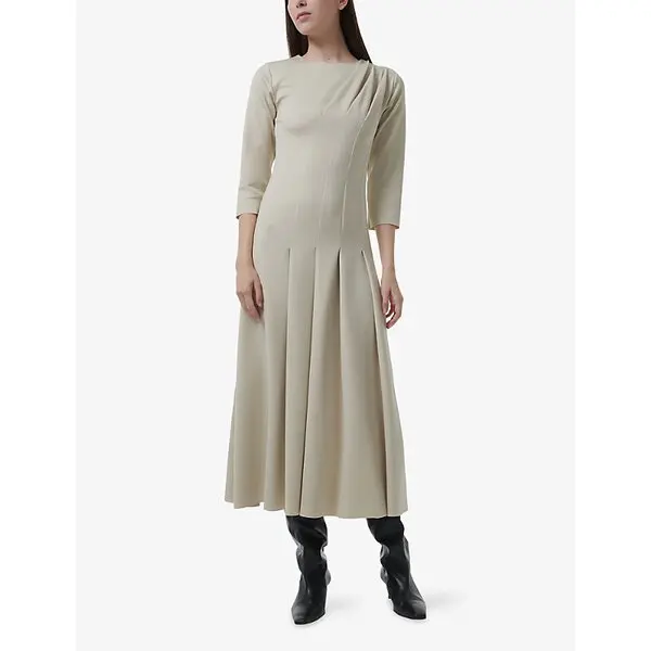 LEEM Woven Front-pleated Midi Dress