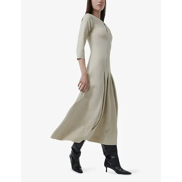 LEEM Woven Front-pleated Midi Dress