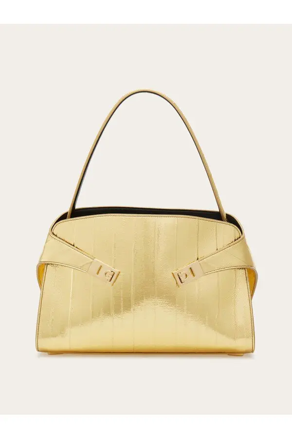 FERRAGAMO Hug Soft Bicolor Shoulder Bag M - Gold
