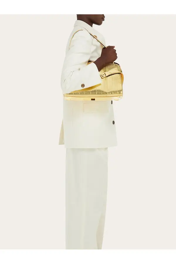 FERRAGAMO Hug Soft Bicolor Shoulder Bag M - Gold