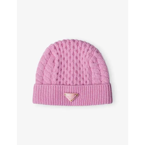 Prada Logo-plaque Wool Beanie - Pink