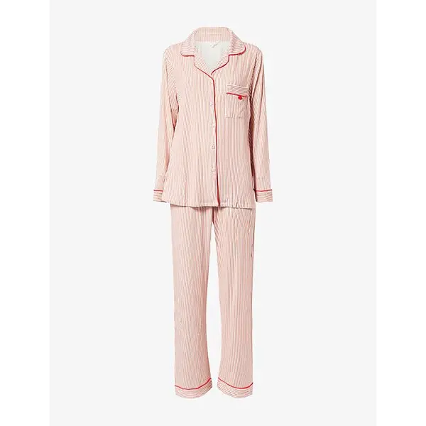 THE NAP CO Stretch Stripe Long-sleeve Modal-jersey Pyjama Set - Red Rose Stripe