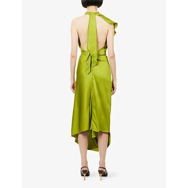 Victoria Beckham Backless Scarf Satin Midi Dress - Parakeet