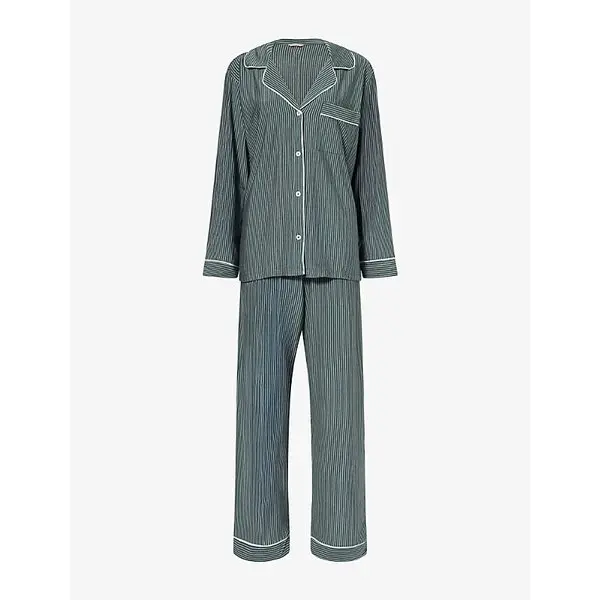 Eberjey Gisele Printed Stretch-woven Pyjama Set - Duo Stripe Pine/ivory