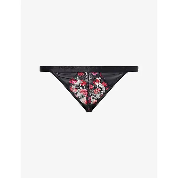Lounge Printed Entice Lace Thong - Black Floral