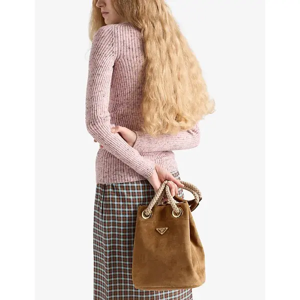 Prada Small Suede Bucket Bag - Brown