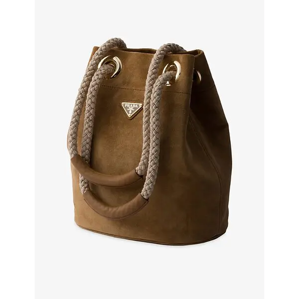 Prada Small Suede Bucket Bag - Brown