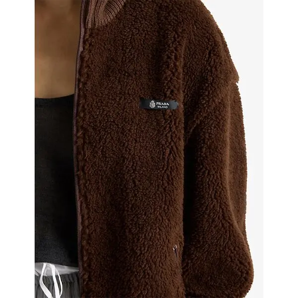 Prada Funnel-neck Fleece Jacket - Brown