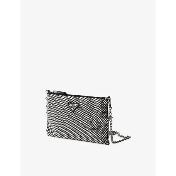 Prada Crystal-embellished Mini Satin Clutch