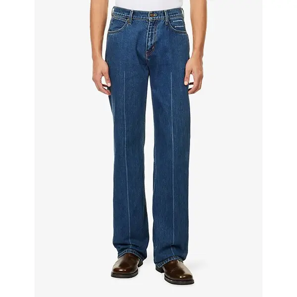 AUSTIN POST Pressed-crease Wide-leg Denim Jeans