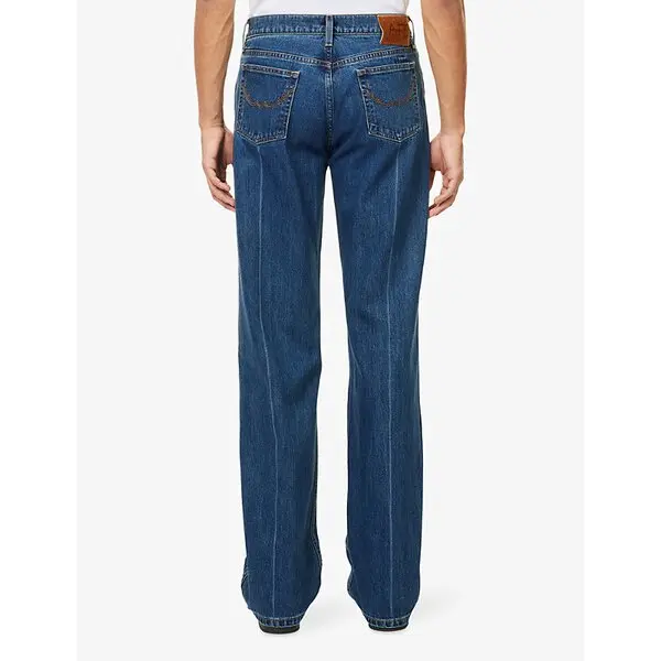 AUSTIN POST Pressed-crease Wide-leg Denim Jeans