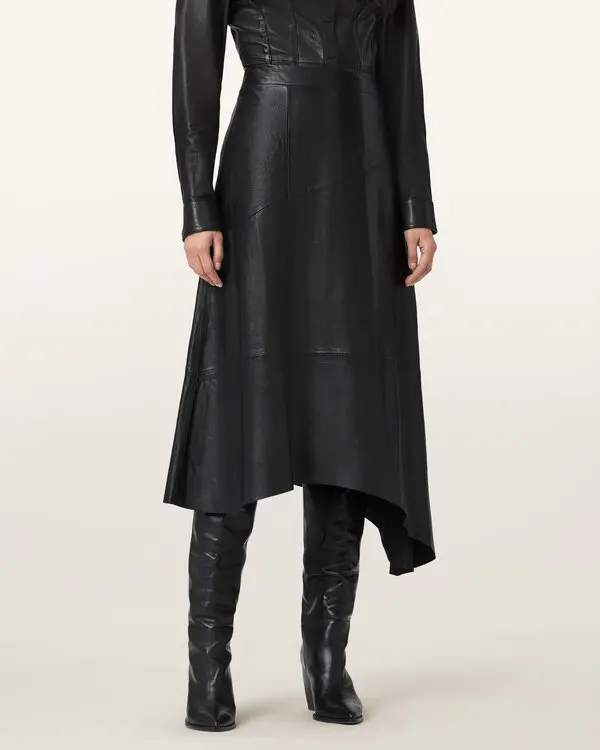 ALLSAINTS Gia Leather Midi Skirt