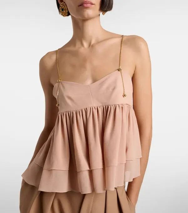 Chloé Gathered Silk Top - Pink