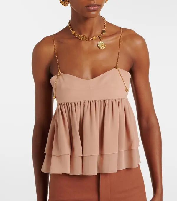Chloé Gathered Silk Top - Pink