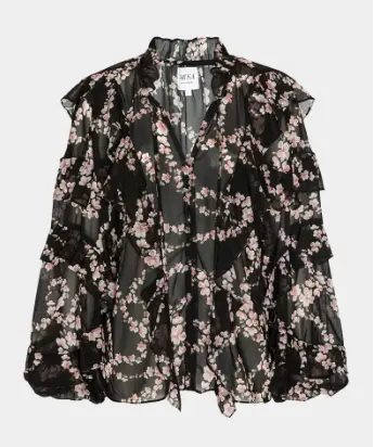 Misa Lupe Chained Blossom Ruffled Chiffon Blouse - Chained Bl