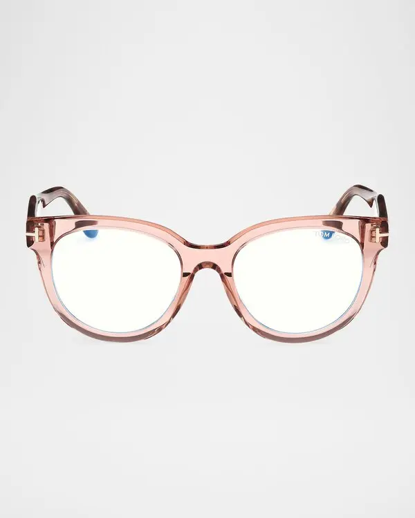 TOM FORD Round Acetate Optical Glasses - Shiny Transp Rose Dark Havana