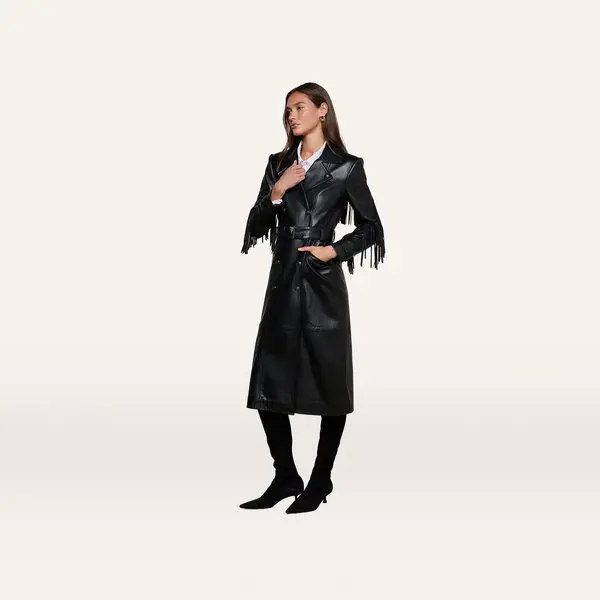 L'Agence Celina Fringed Leather Trench - Black