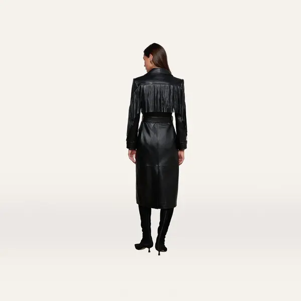 L'Agence Celina Fringed Leather Trench