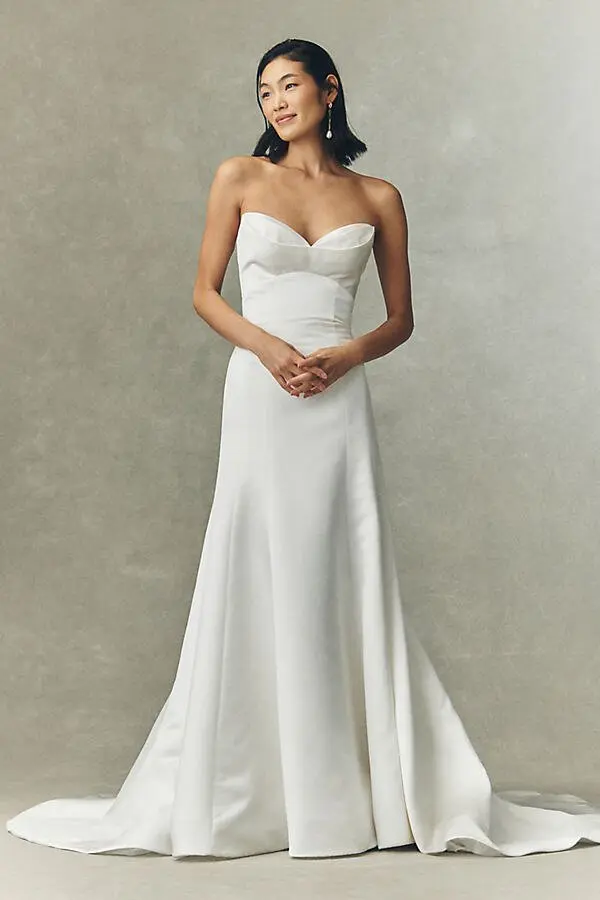 Watters Lucette Strapless Satin Wedding Gown - Ivory