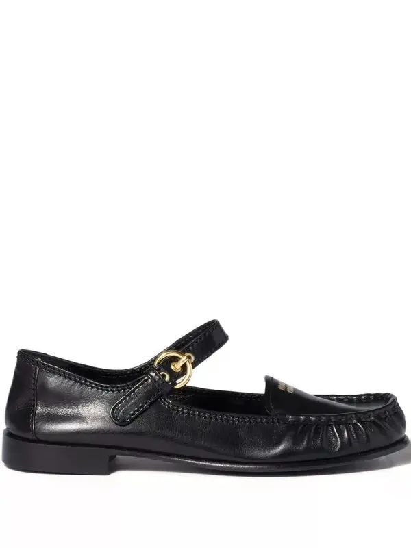 Miu Miu Buckled Leather Flat Mary Jane Pumps - Black