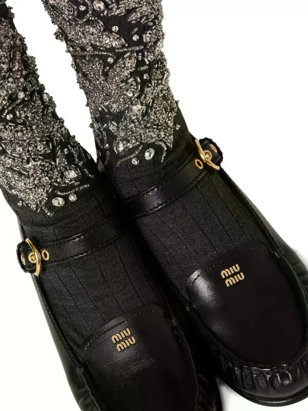 Miu Miu Buckled Leather Flat Mary Jane Pumps - Black