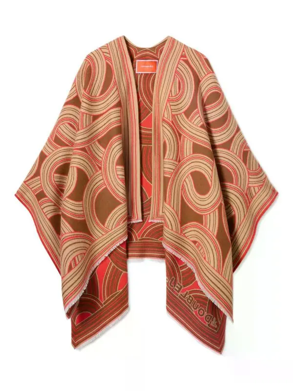 La DoubleJ Soul Fringed Patterned Poncho - Brown