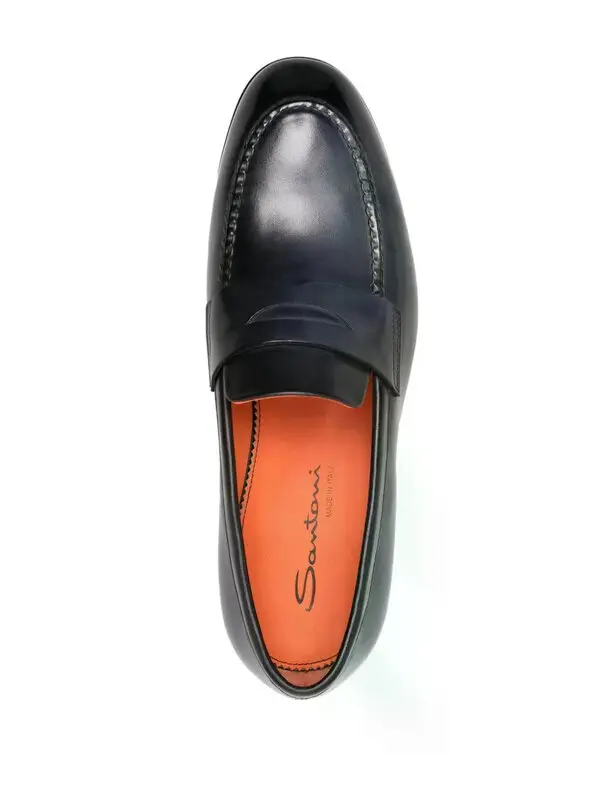 Santoni Faded Leather Penny Loafers - Blue