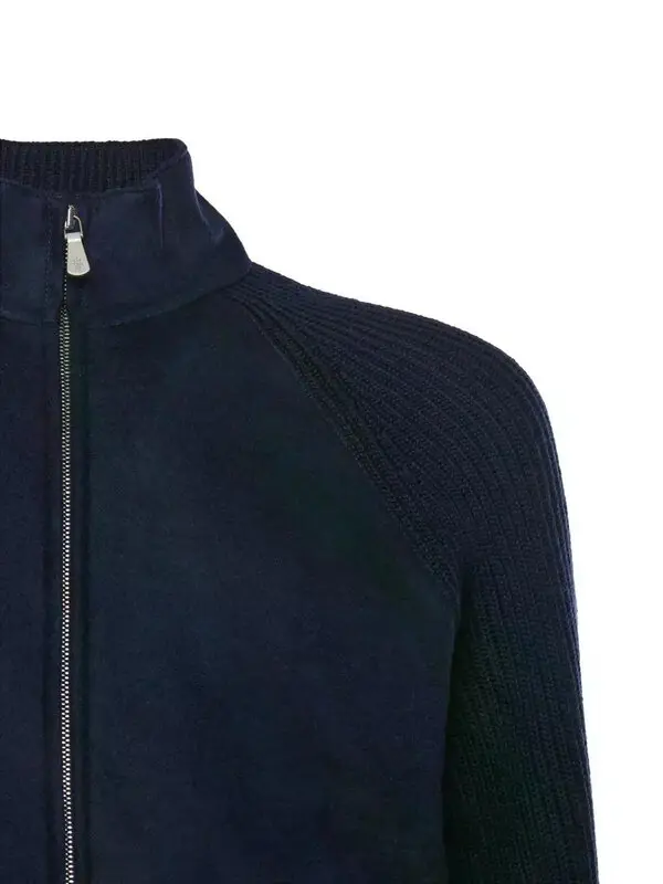 Eleventy Ribbed-panel Zip Jacket - Blue