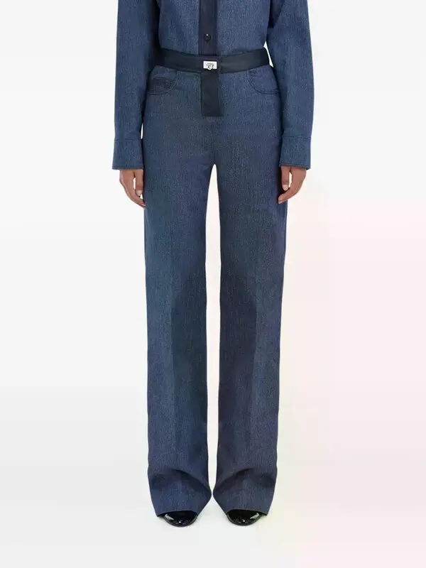 FERRAGAMO Leather-trim Five-pockets Wide-leg Jeans