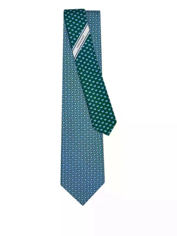 FERRAGAMO Butterfly-gancini Print Silk Tie - Blue