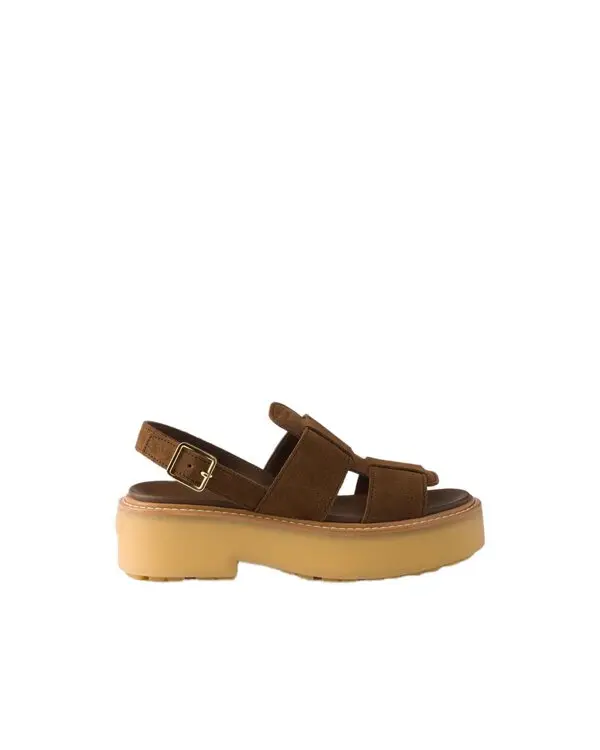 Prada Suede Platform Sandals - Brown