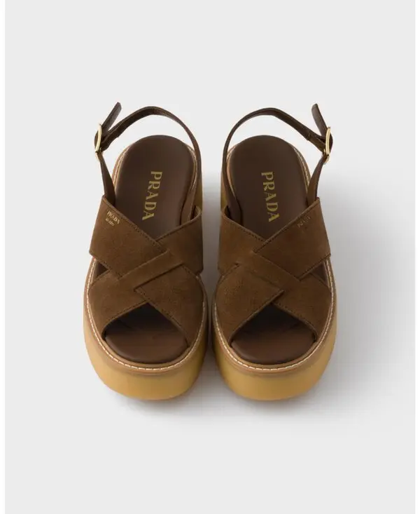 Prada Suede Platform Sandals - Brown