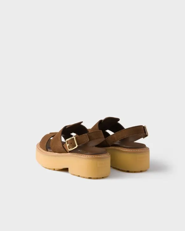 Prada Suede Platform Sandals - Brown