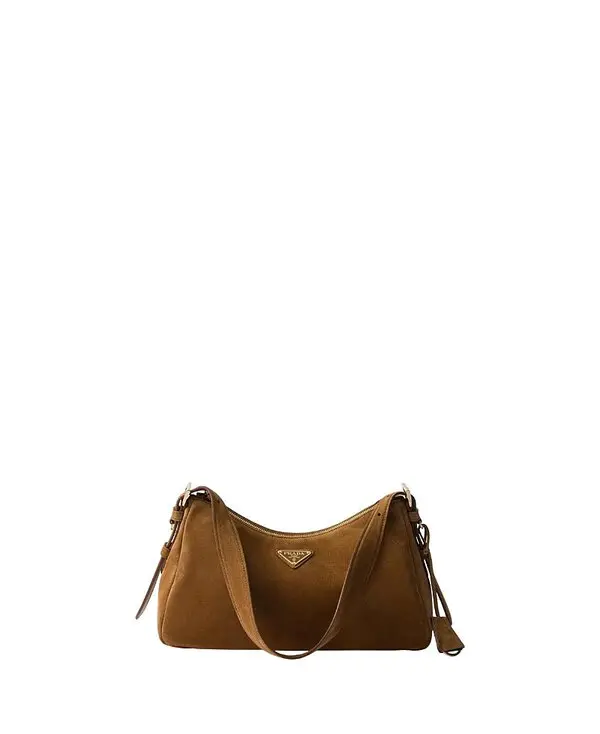 Prada Aimee Medium Suede Shoulder Bag - Brown