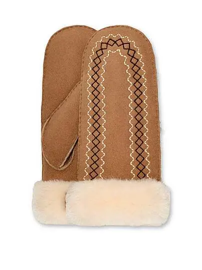 Pink Ugg® Atherson Embroidered Mittens - Brown