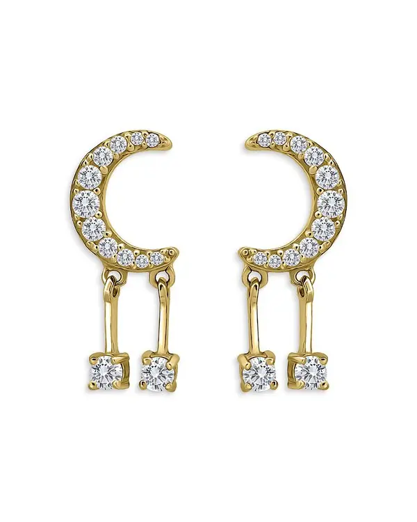 Aqua Pave Cubic Zirconia Crescent Moon Drop Earrings - Gold