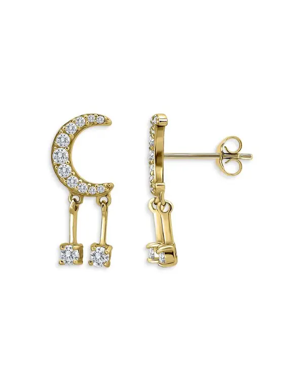 Aqua Pave Cubic Zirconia Crescent Moon Drop Earrings