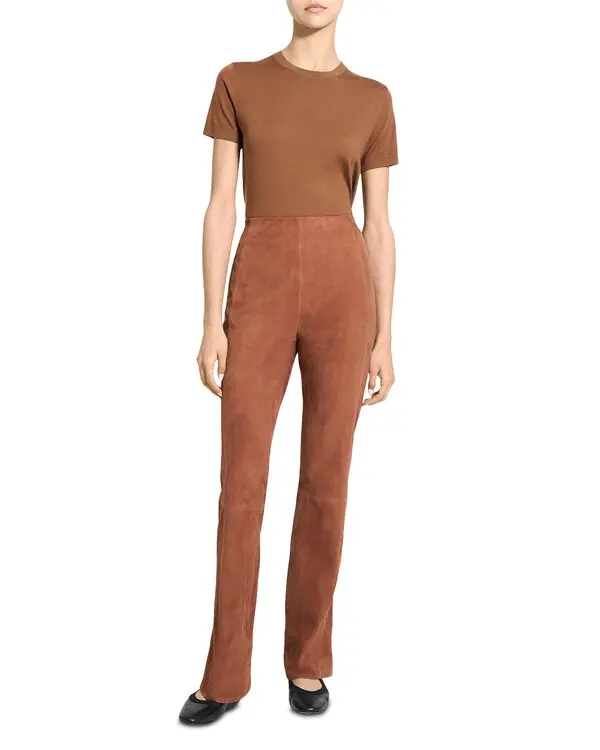 Theory Suede Slit Hem Pants - Caramel