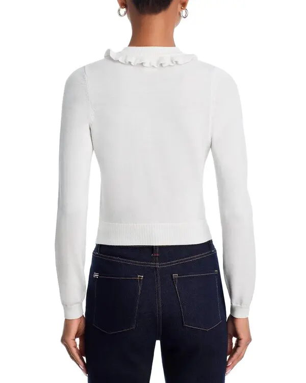 Alice + Olivia Dollie Ruffle Trim Cardigan - Soft White
